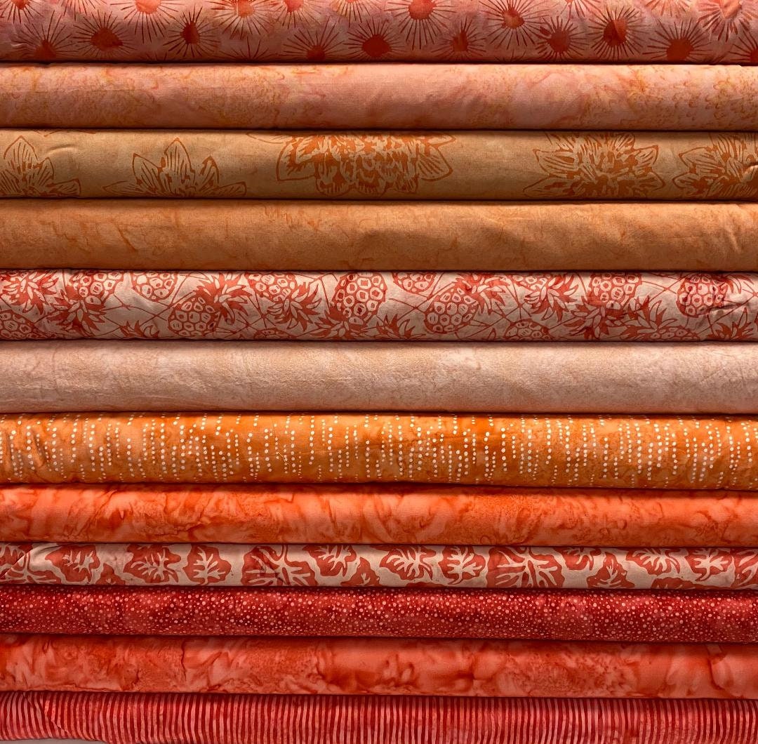 Batik Bundle Coral Hand Dyed Batiks 12 FABRICS TOTAL You Choose the Cut ...