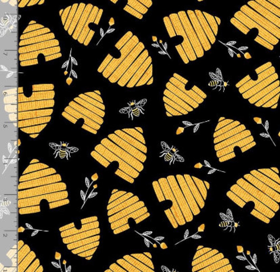 Bee Hives in Black From Save the Bees Collection by Timeless Treasure ...