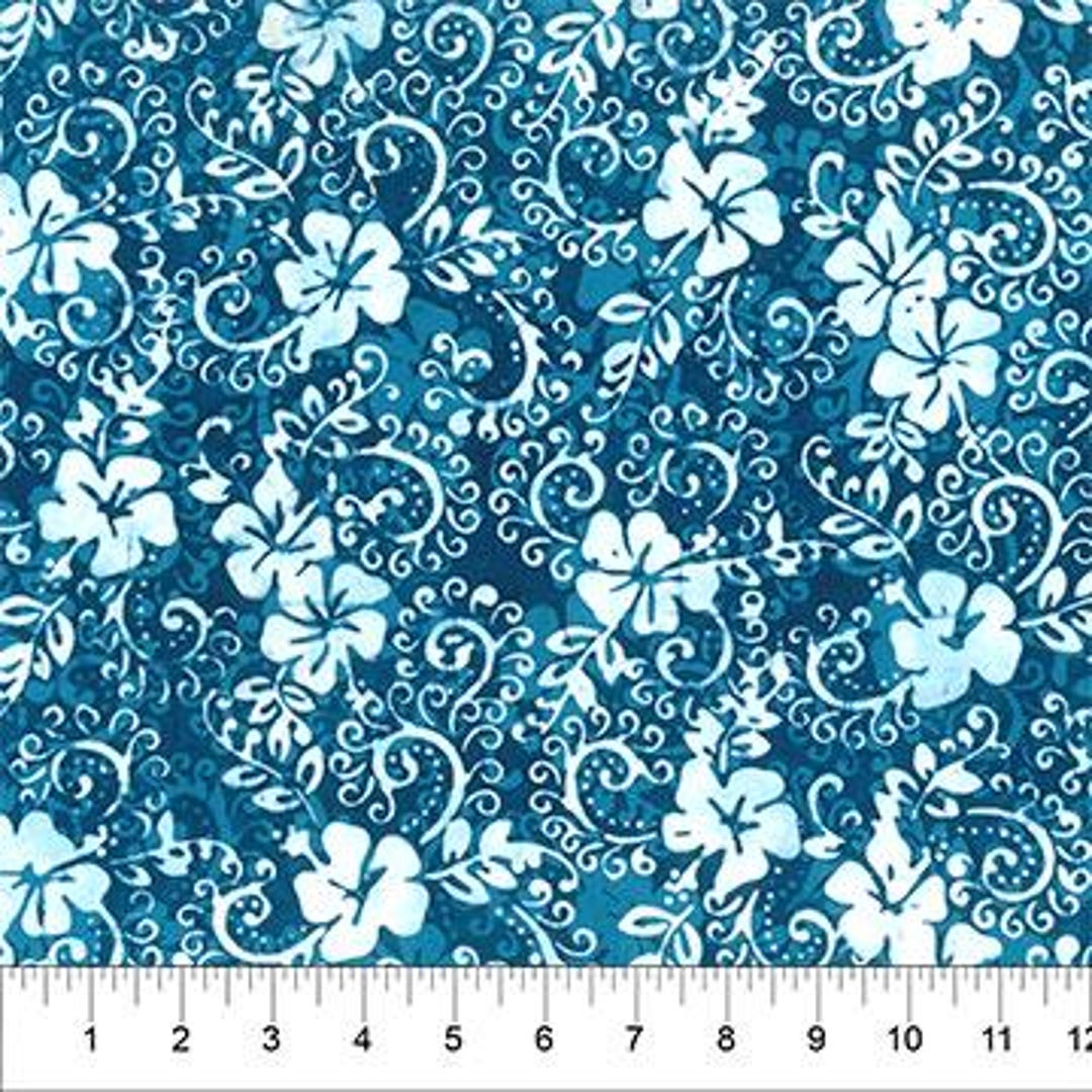 Batik Blender - Floral in Prussian From the Boardwalk Dreams Collection ...