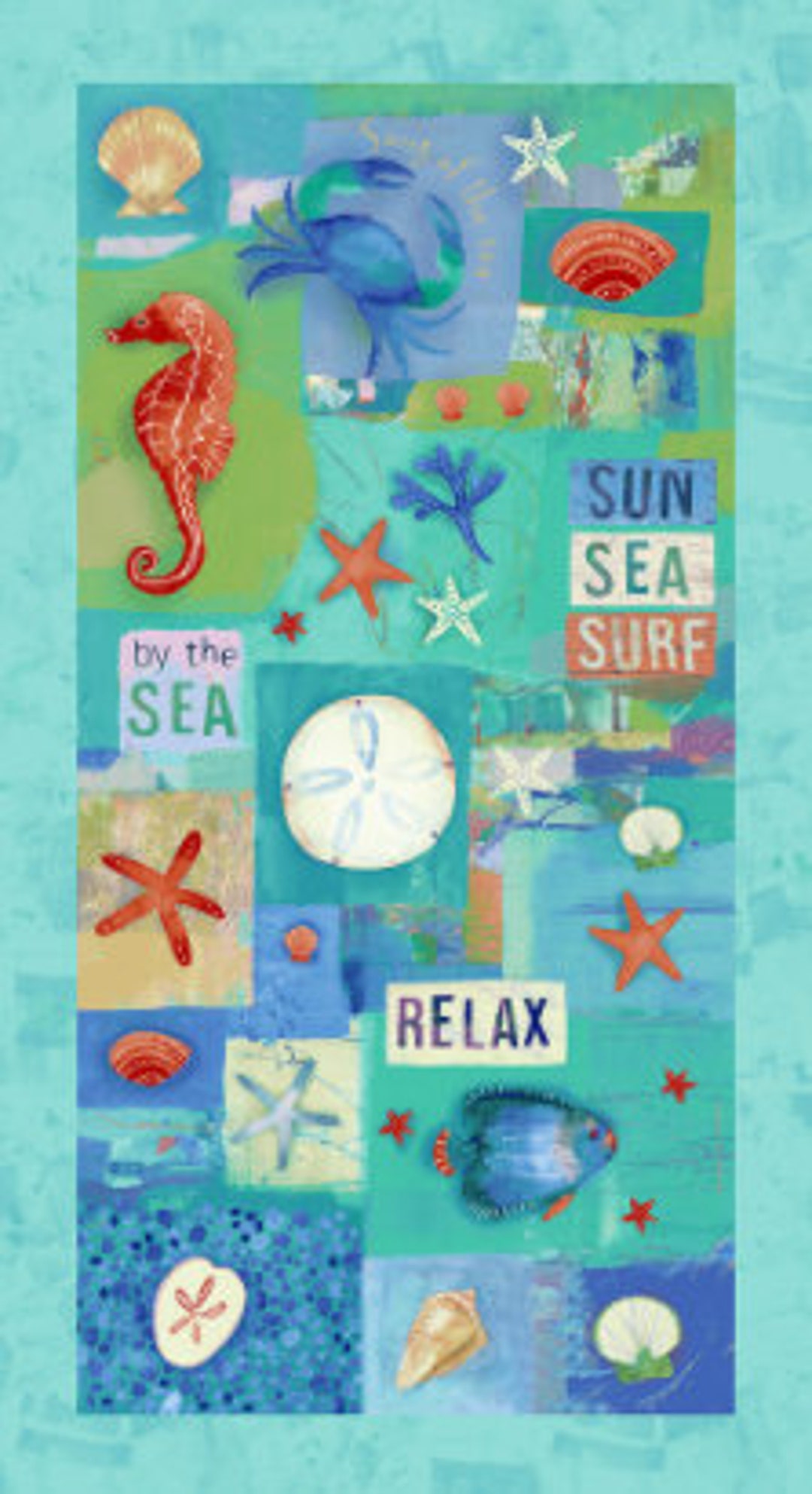 Sun Sea Surf PANEL (approx 24"x44") Aqua Blue From Sanibel Collection ...