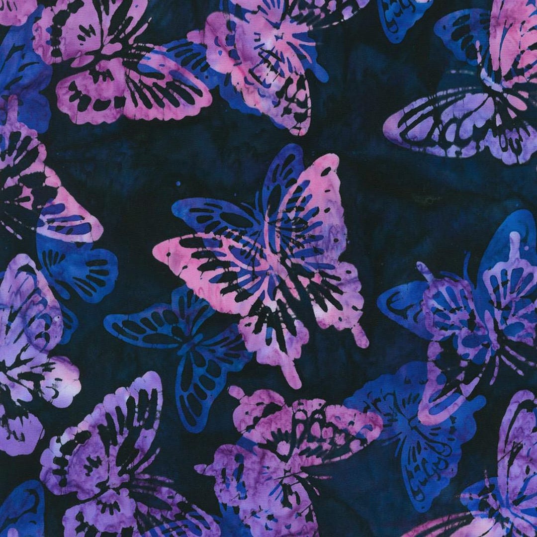 Batik Fabric - Butterflies in Midnight Purple From the Butterfly ...