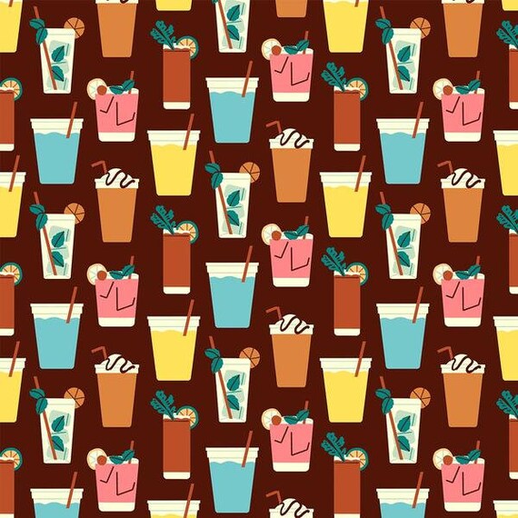 Cocktail Hour Quilting Treasures Drinks Digital Print Navy Cotton ...