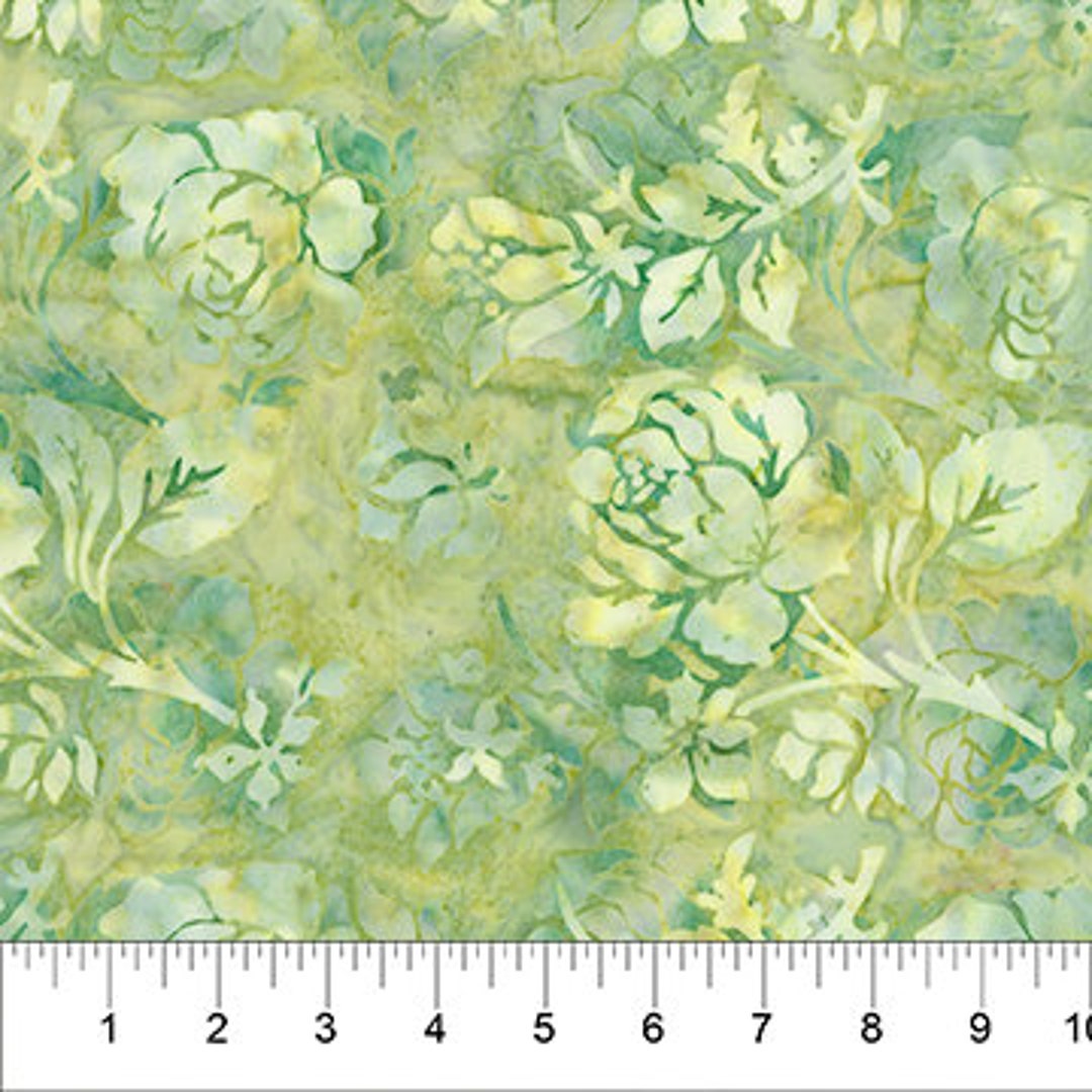 Batik Fabric - Large Roses in Green From Banyan Batik Rose Parade ...
