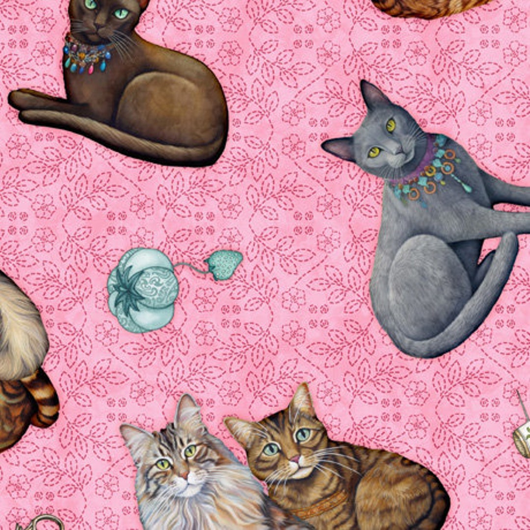 Cat Toss in Pink From the Quilt Room Kitties Collection by ©morris ...