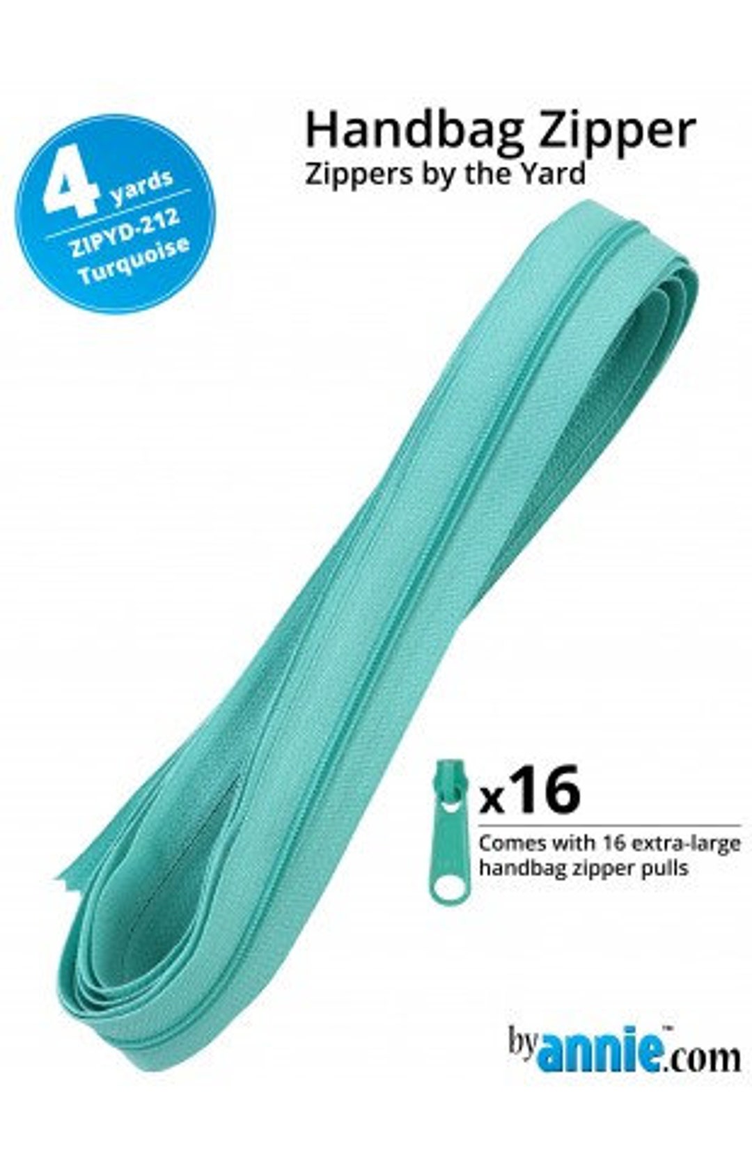 ZIPPERS - 4 Yards Turquoise Zipper by the Yard With 16 Matching Pulls ...