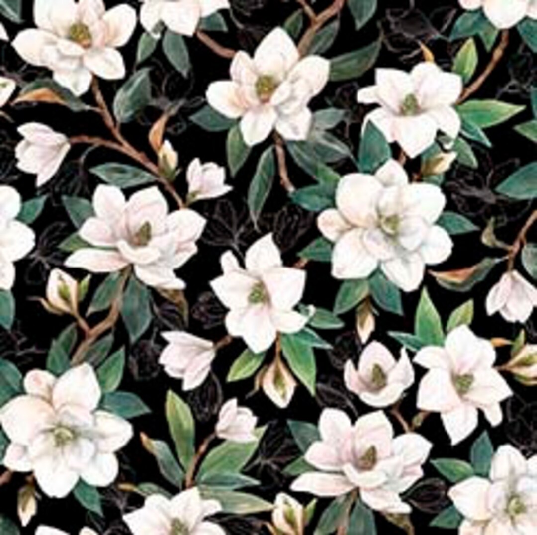Magnolias in Black From the This & That X Collection From QT Fabrics - 100% Cotton - Etsy