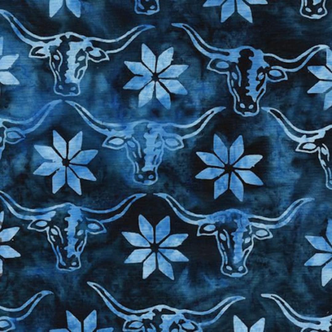 BATIK FABRIC - Longhorn Star in Blue Marine From Prairie Blue ...