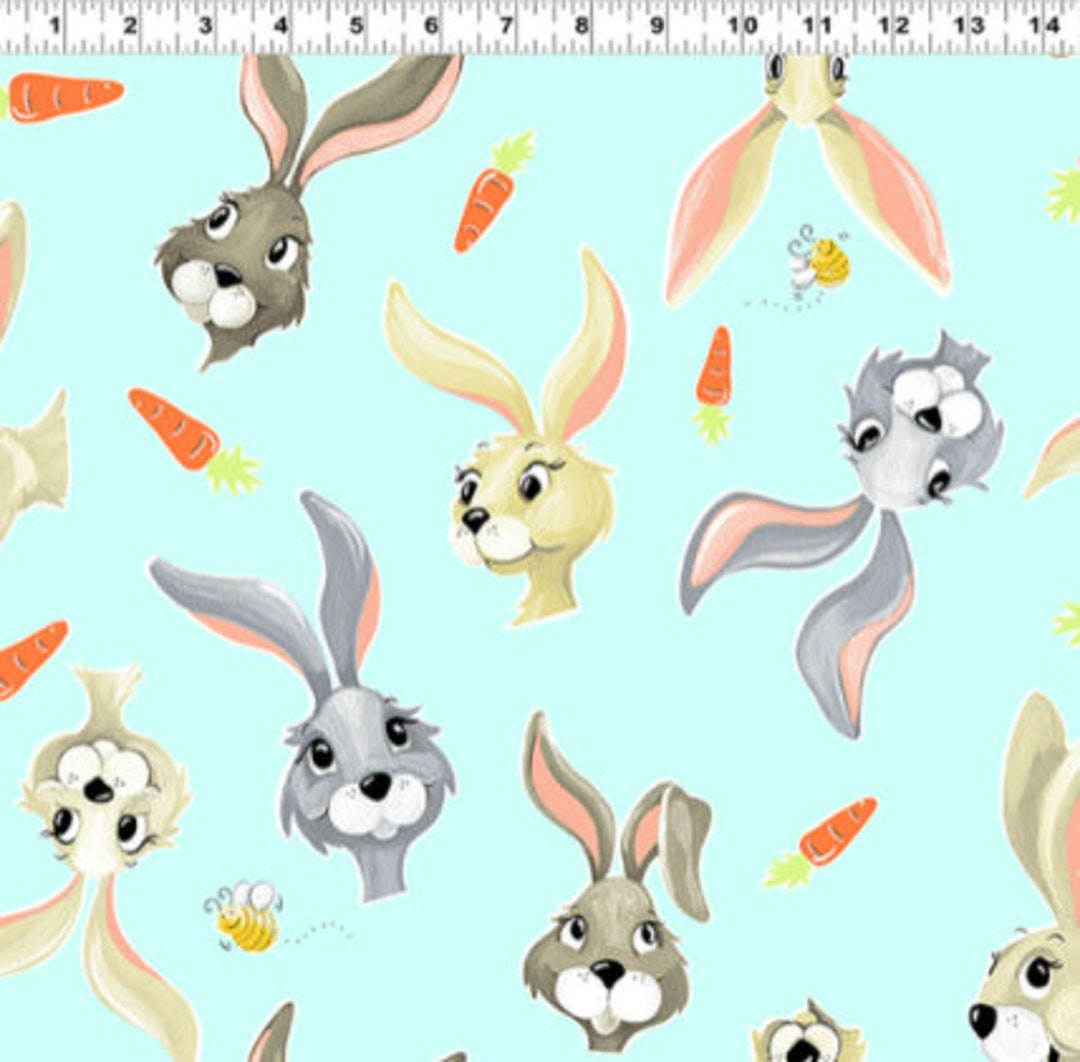 Harold the Hare Spring Rabbit Toss in Aqua by Susybee Fabrics - Bunny ...