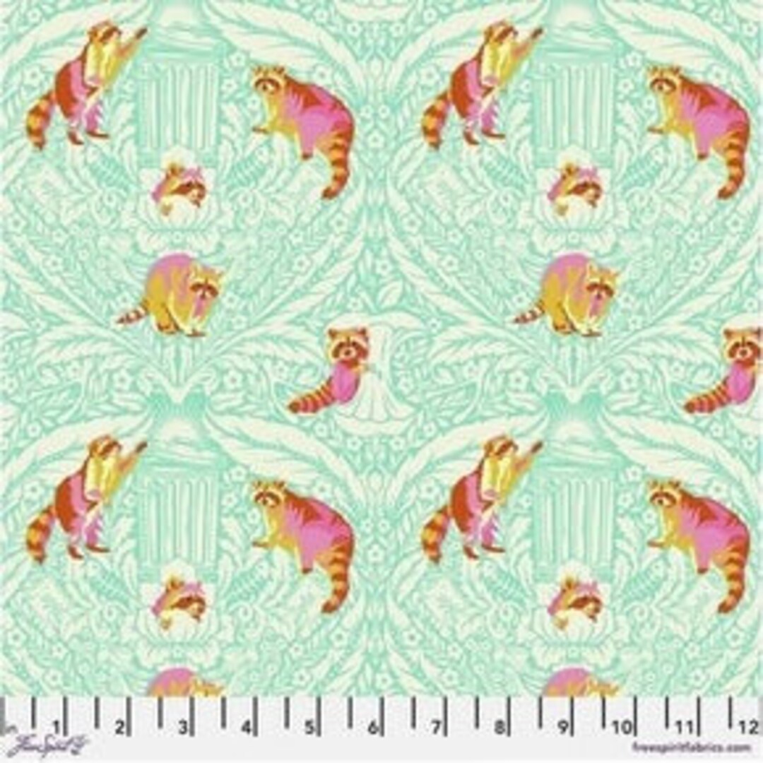 Tula Pink Fabric - One Mans Trash in Glow Green From Tiny Beasts ...