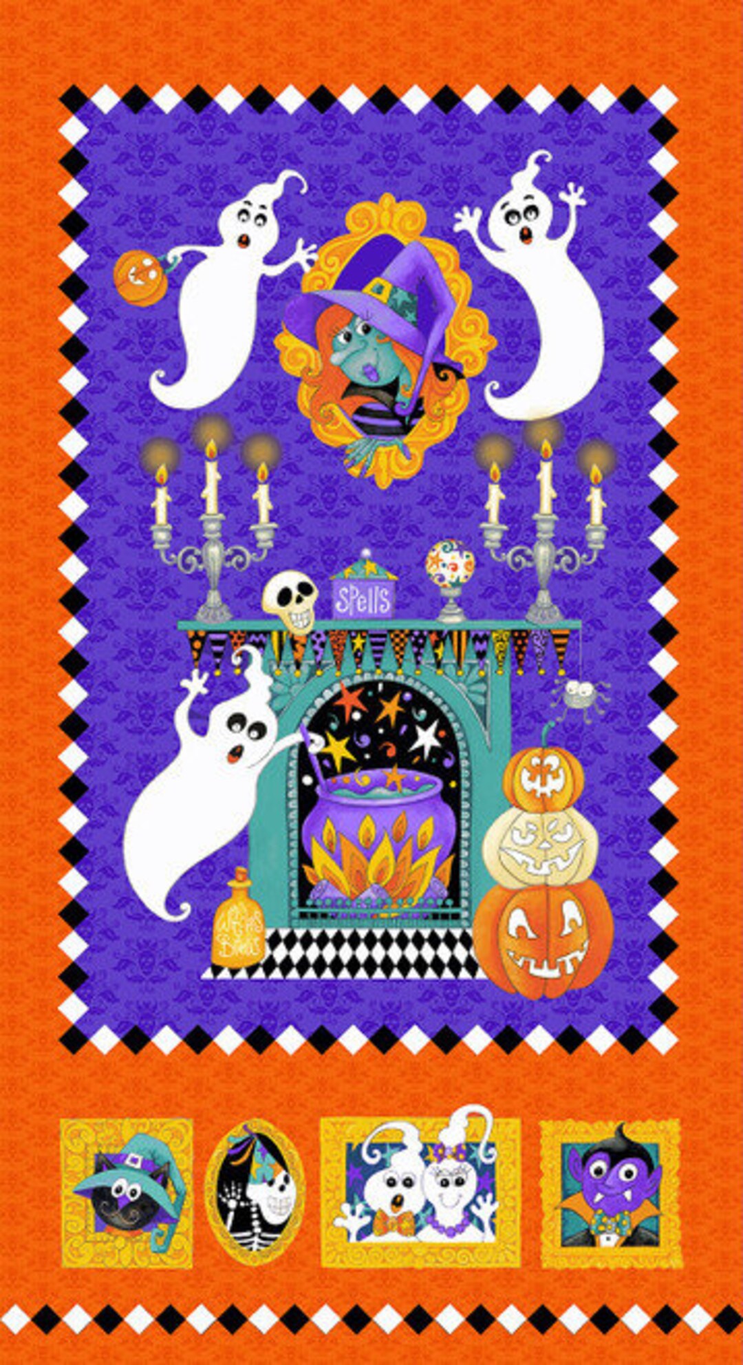 Glow in the Dark - Witch's Night Out FABRIC PANEL (approx 24"x44") From ...