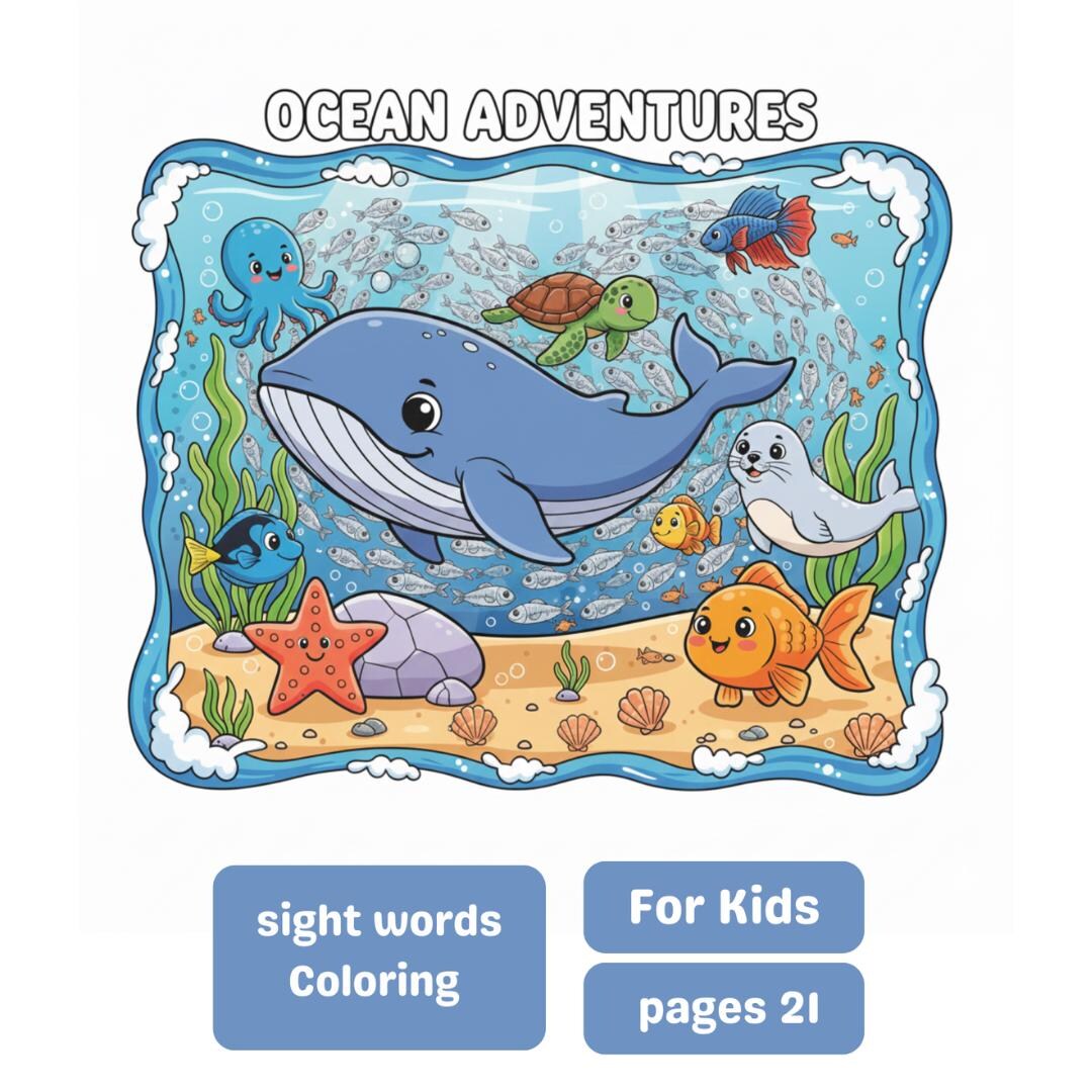 Sea Creatures Sight Words Coloring Digital Book - Ocean Animals ...