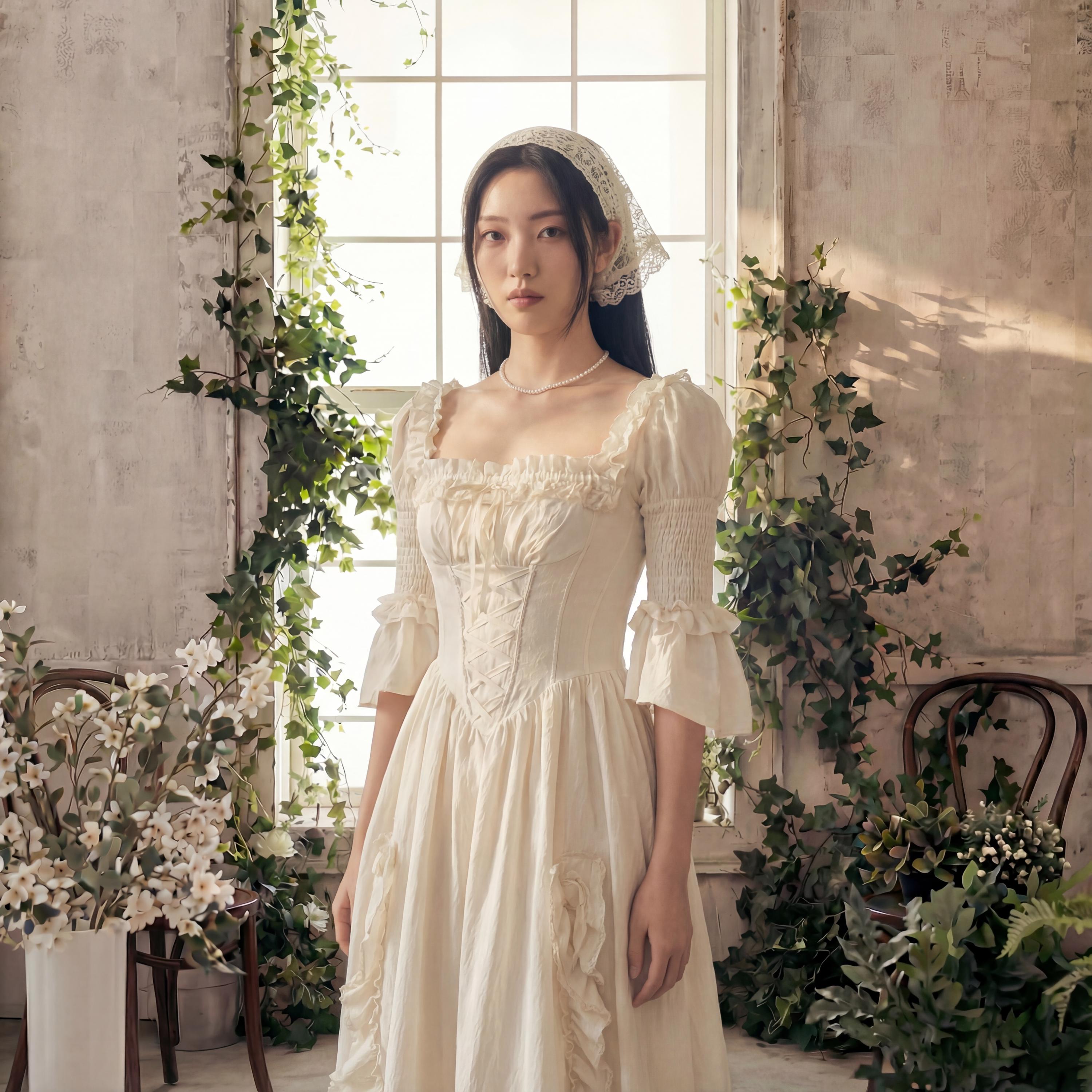 Romantic Cottagecore Corset Midi Dress | Puff Sleeves, Lace Detail ...