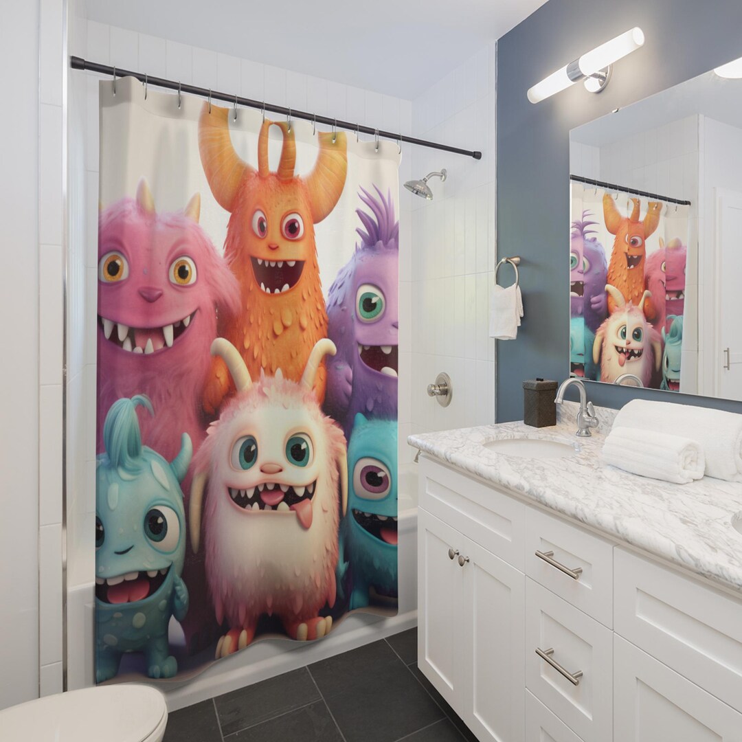 Cute Monsters Shower Curtain | Colorful Cartoon Monster Bathroom Decor ...