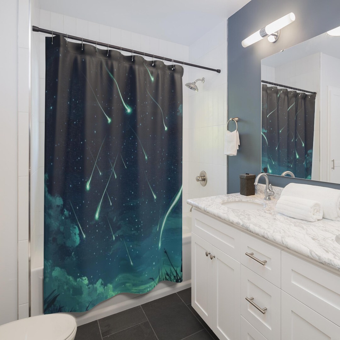 Meteor Showers Shower Curtain | Falling Stars, Celestial Bathroom, Gift ...