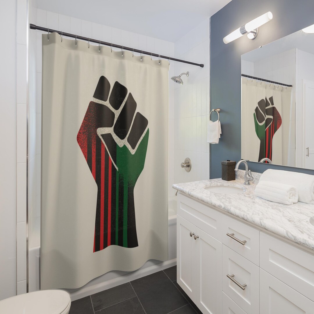 Minimalist Fist Icon Shower Curtain | Black Power Pride Bathroom Decor ...
