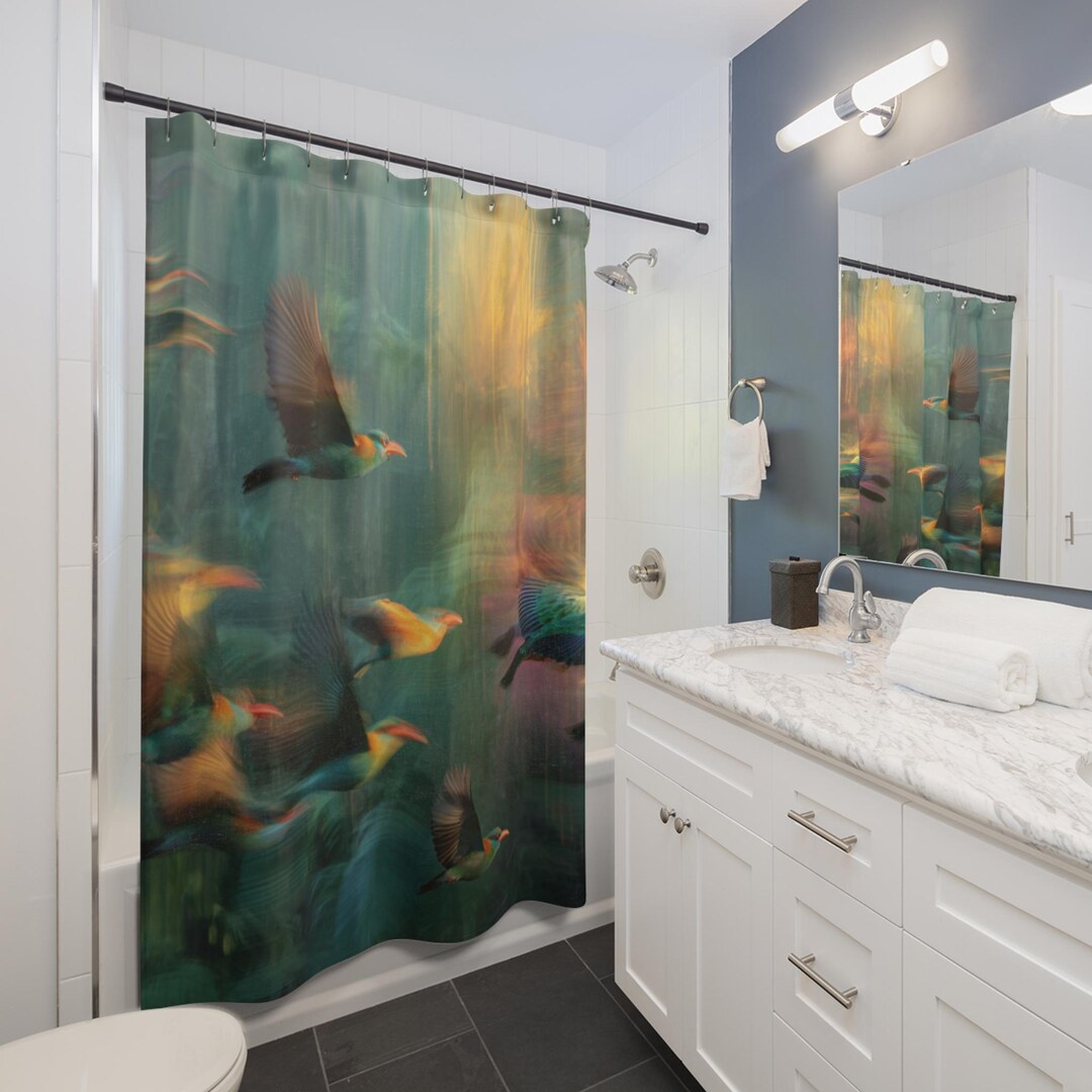 Canopy Wing Dance Shower Curtain | Colorful Bird Rainforest Scene, Gift ...