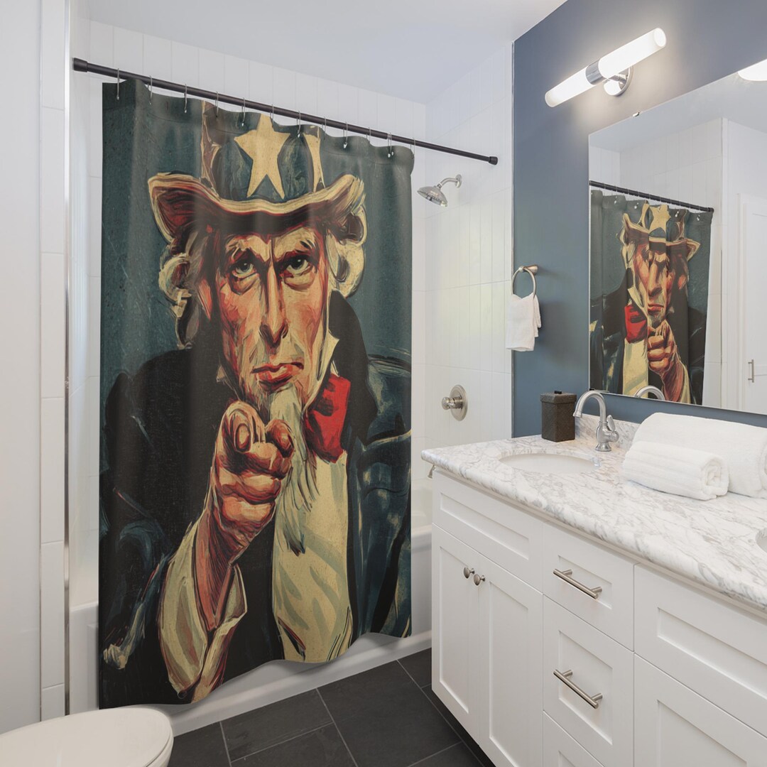 Retro Uncle Sam Shower Curtain, Patriotic Home Decor, Bathroom ...