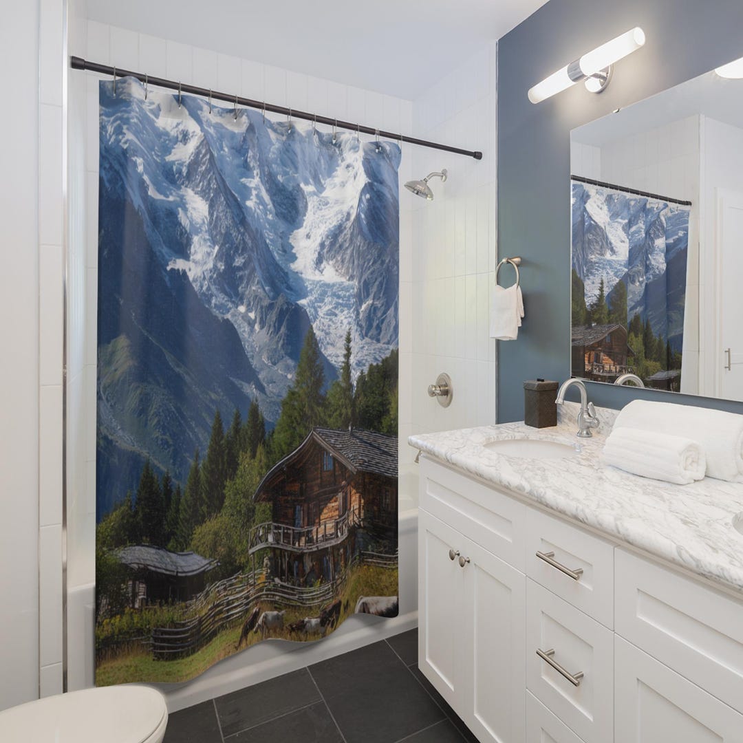 Alpine Goat Chalet Shower Curtain | Alpine Lodge Bathroom Decor, Gift ...