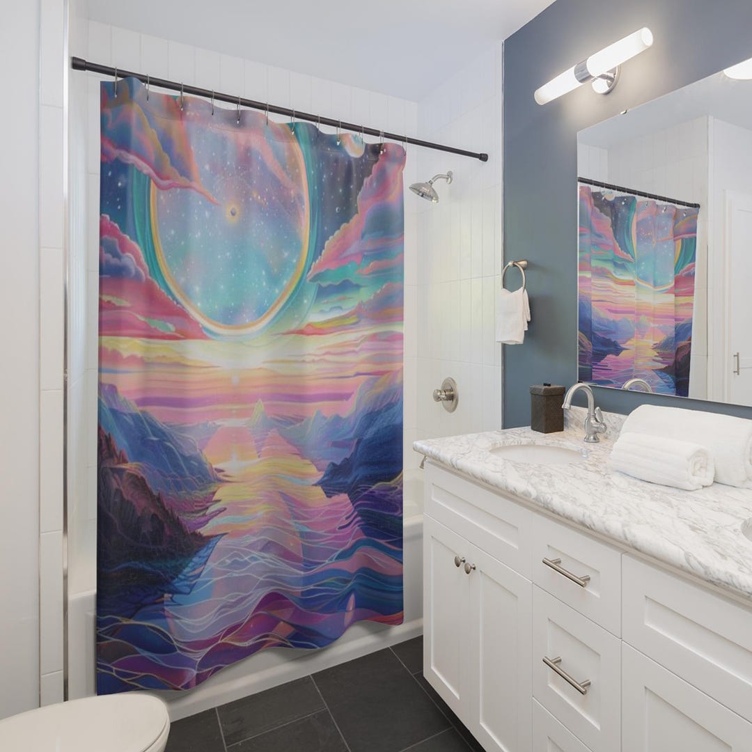 Holographic Horizon Shower Curtain | Dreamy Moonscape Bathroom Decor ...