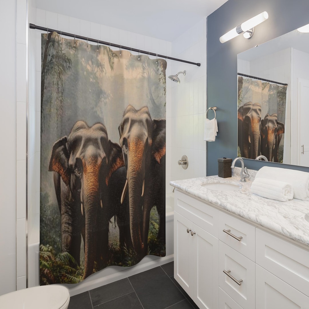 Indian Elephants Shower Curtain | Jungle Wildlife Bathroom Decor, Gift ...