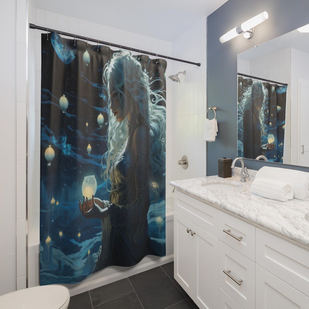 Luminous Labyrinth Shower Curtain | Fantasy Woman, Glowing Lanterns ...