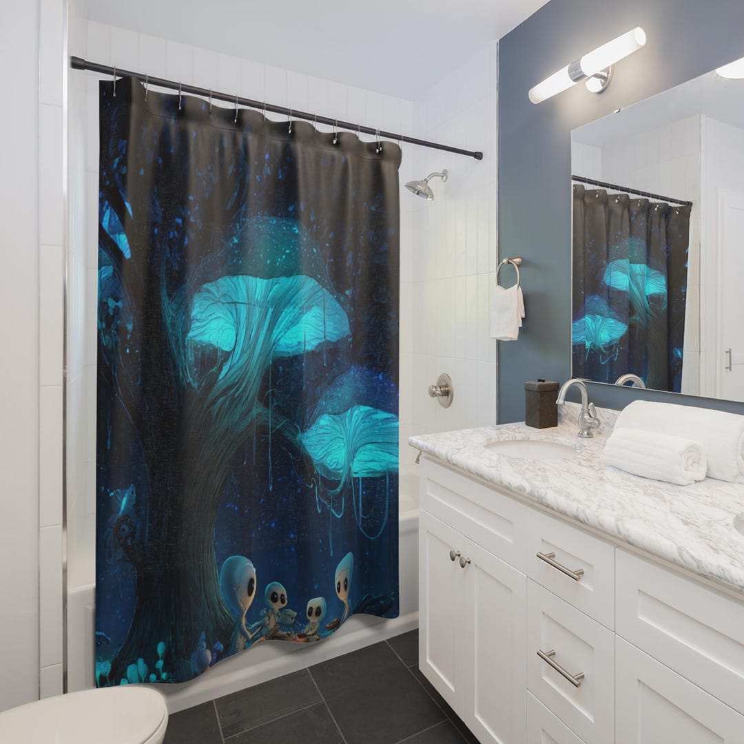 Stitched Plush Bob Shower Curtain | Bioluminescent Fungi Bathroom Decor ...