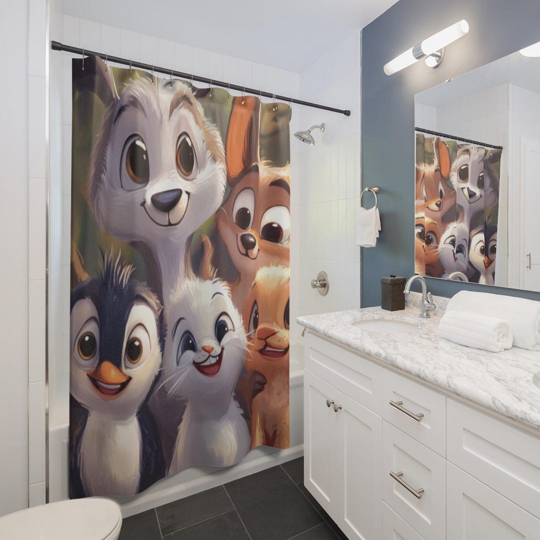 Gentle Animals Shower Curtain | Cartoon Wildlife Bathroom Decor, Gift ...
