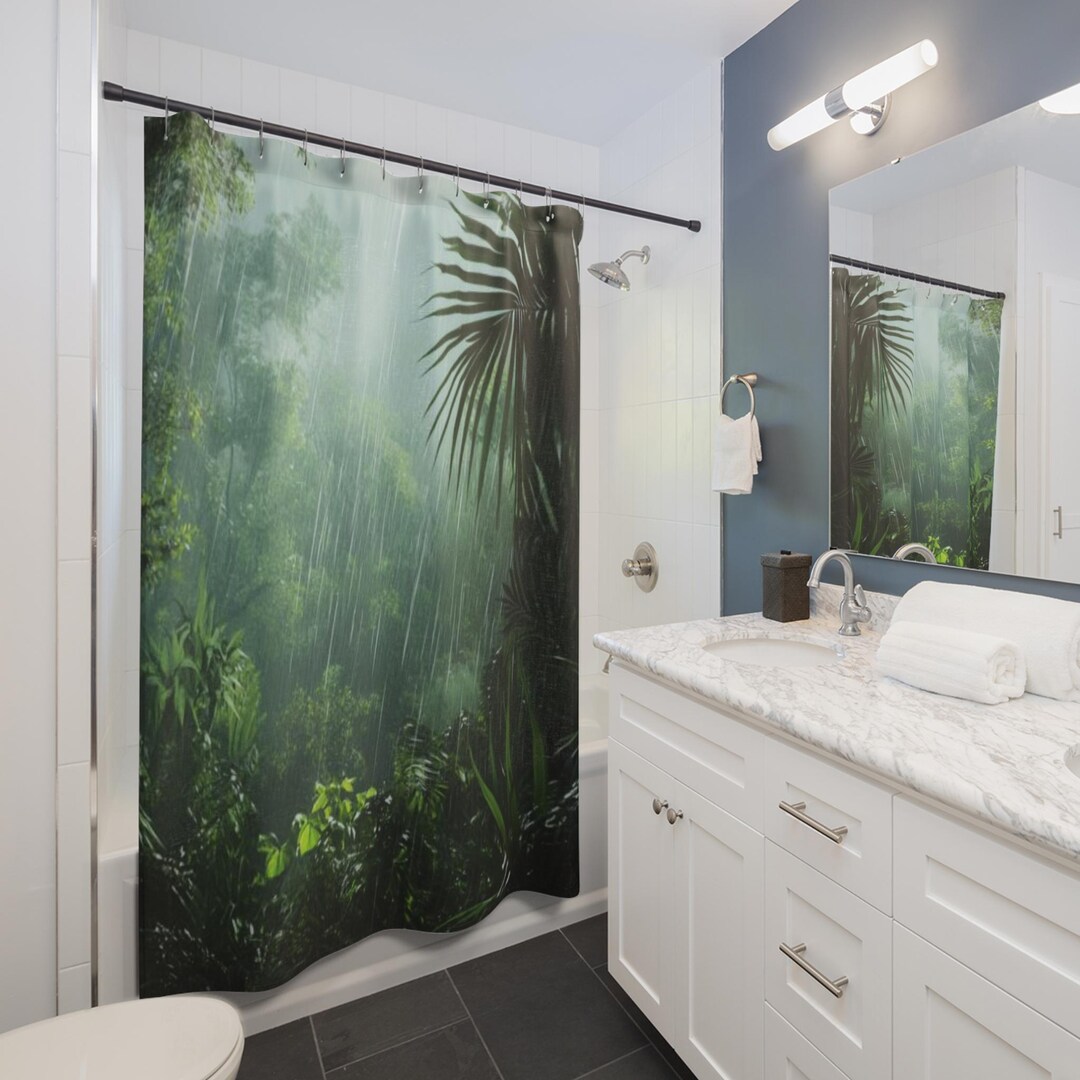 Jungle Rainstorm Shower Curtain | Tropical Rain Bathroom Decor, Gift ...