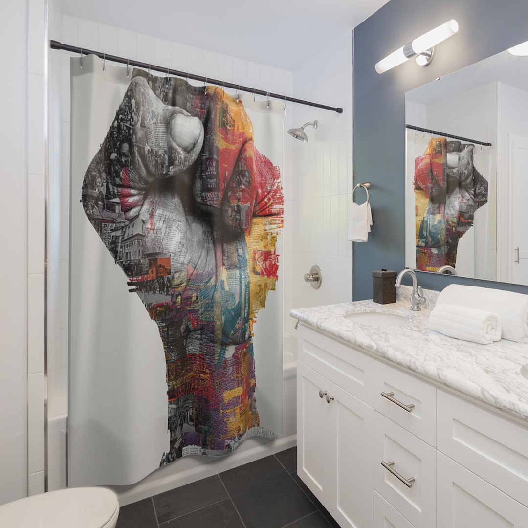 History Fist Collage Shower Curtain | Urban Protest Art, Color Splash ...