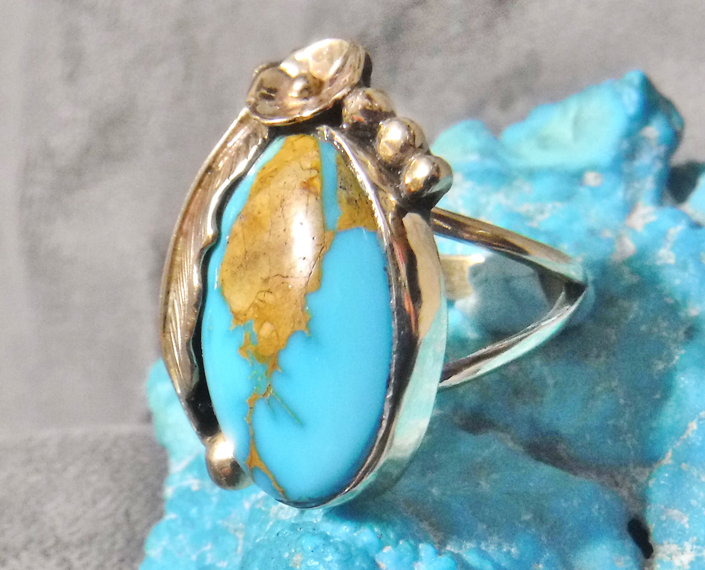 Natural Royston Turquoise Ring Set in 14K Gold 1549-L | Etsy