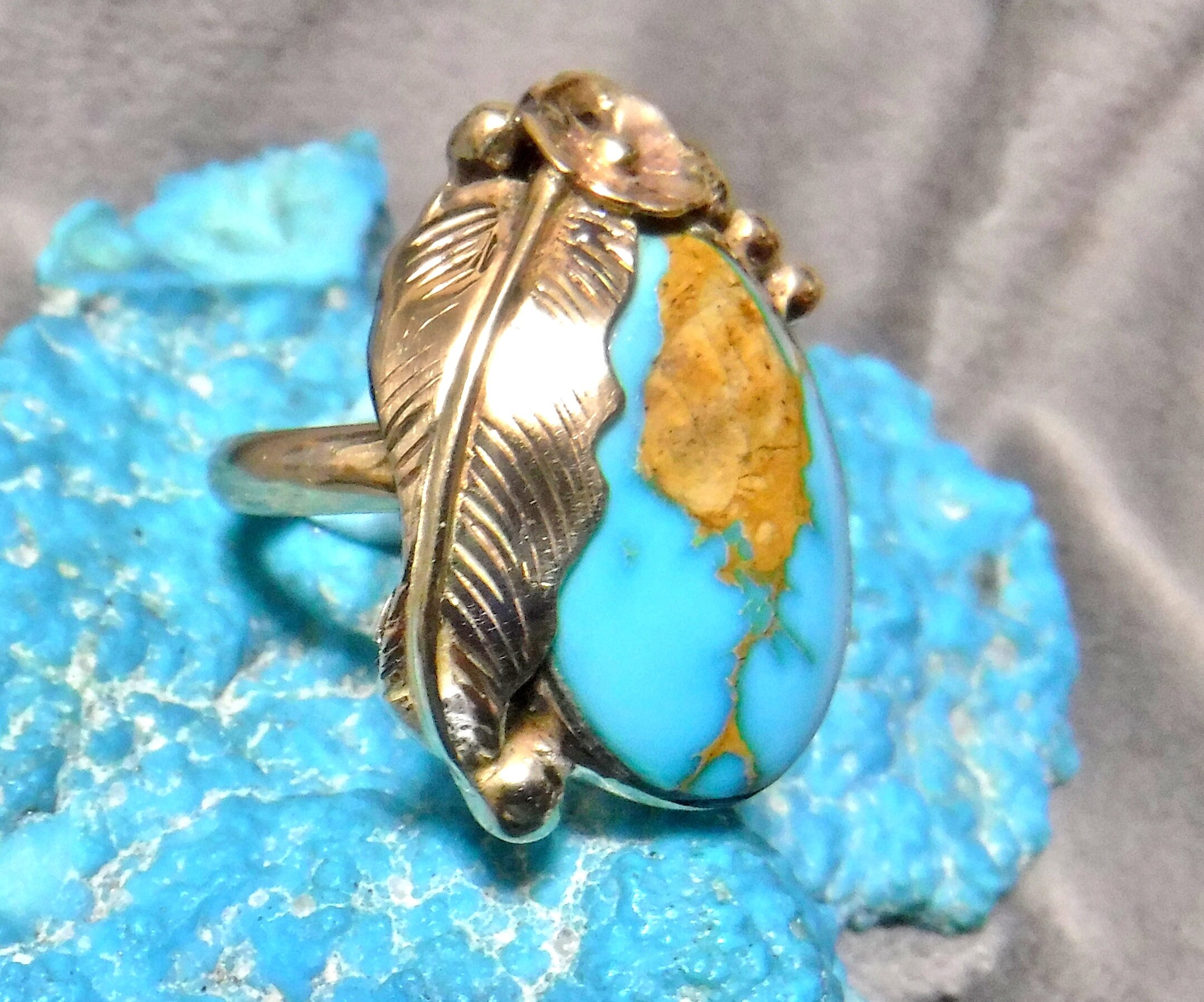 Natural Royston Turquoise Ring Set in 14K Gold 1549-L | Etsy