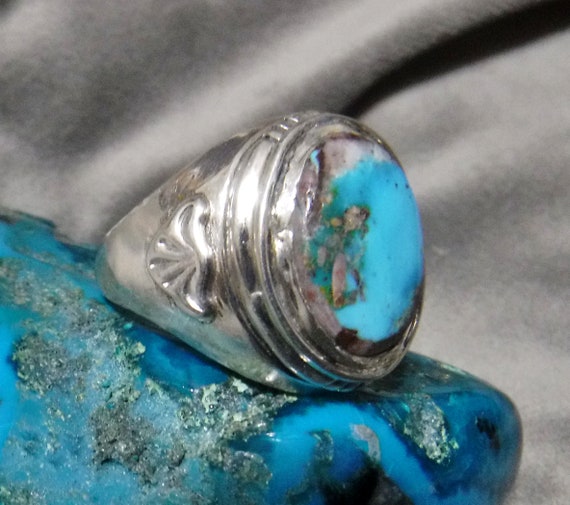 Rare Natural Bisbee Turquoise Men’s Ring #1733-BP - Gem