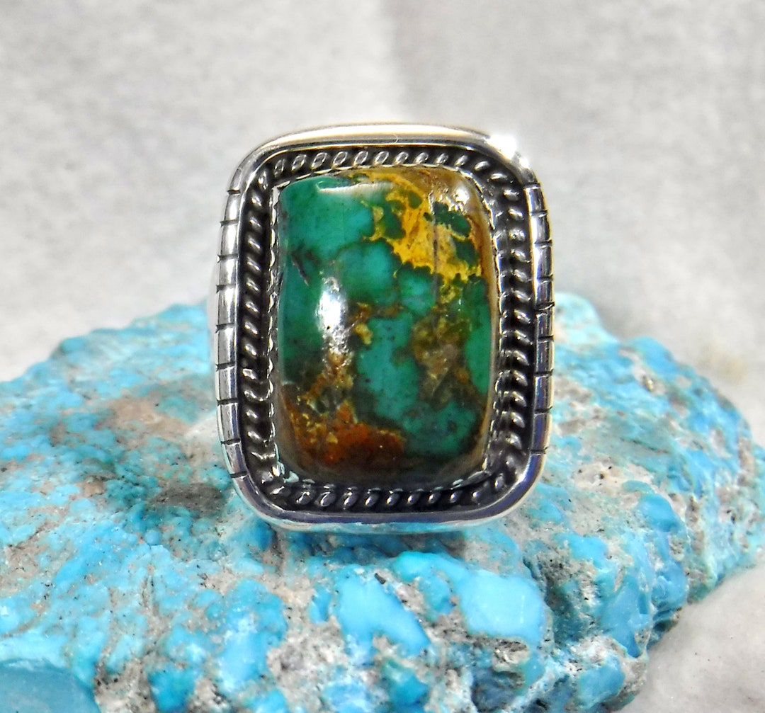 Intence Deep Green Natural Royston Turquoise Men's Ring 1763-B - Etsy