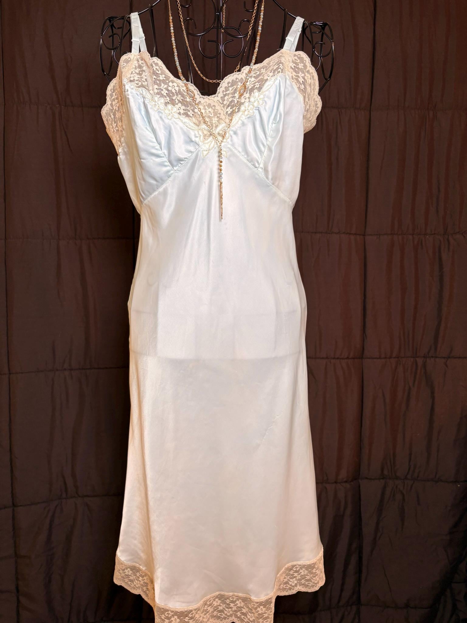 Vintage Blue Lace Trim Slip Dress | 1950s Corhan Noumair Lingerie - Etsy
