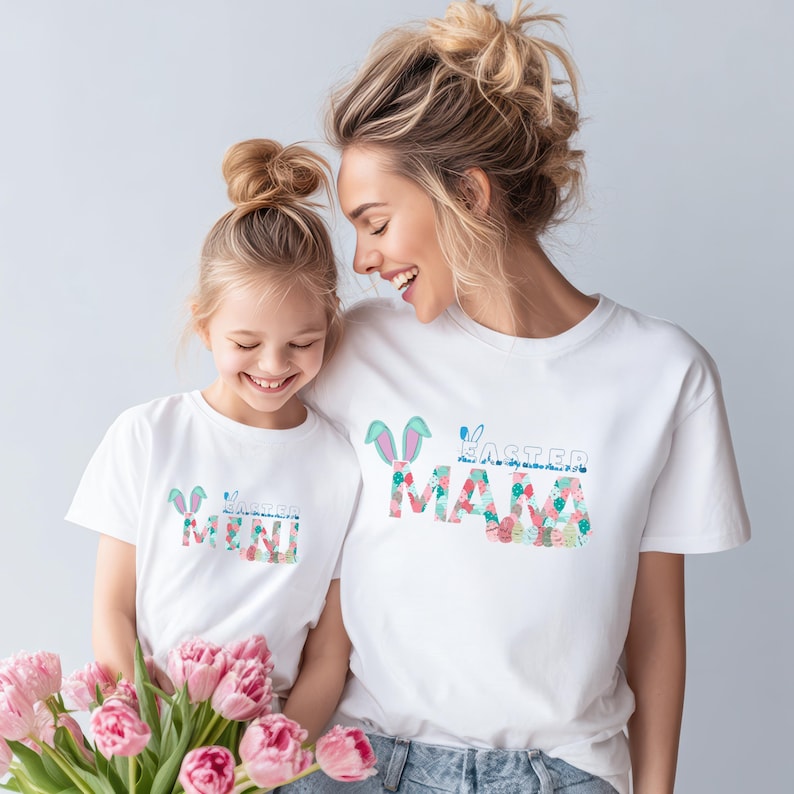 Mama Mini Matching Easter Shirts, Bunny Ears Floral Egg Tees - Etsy