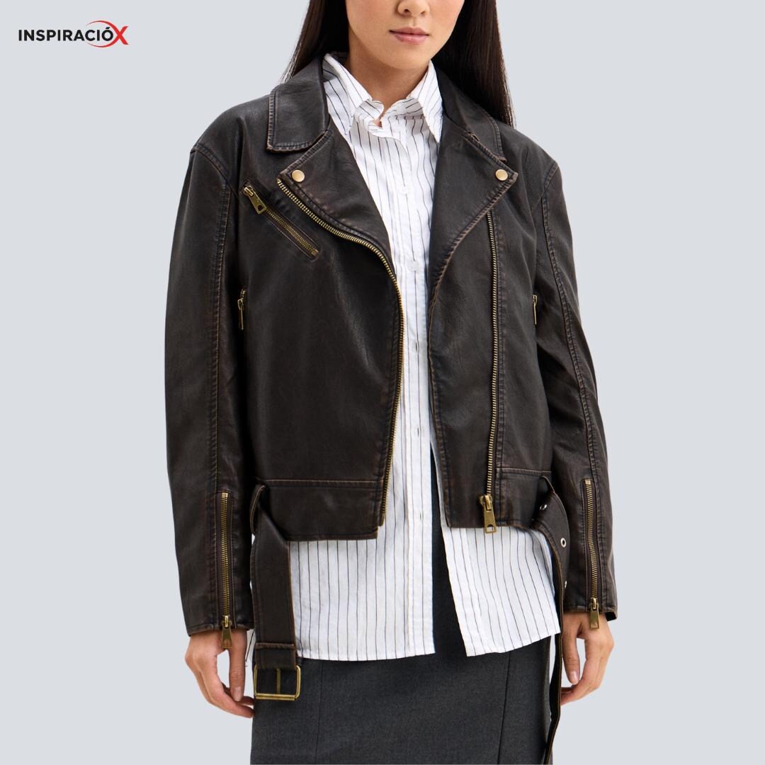 Womens Faux Leather Biker Jacket Black Moto Style Jacket Slanted Zip ...