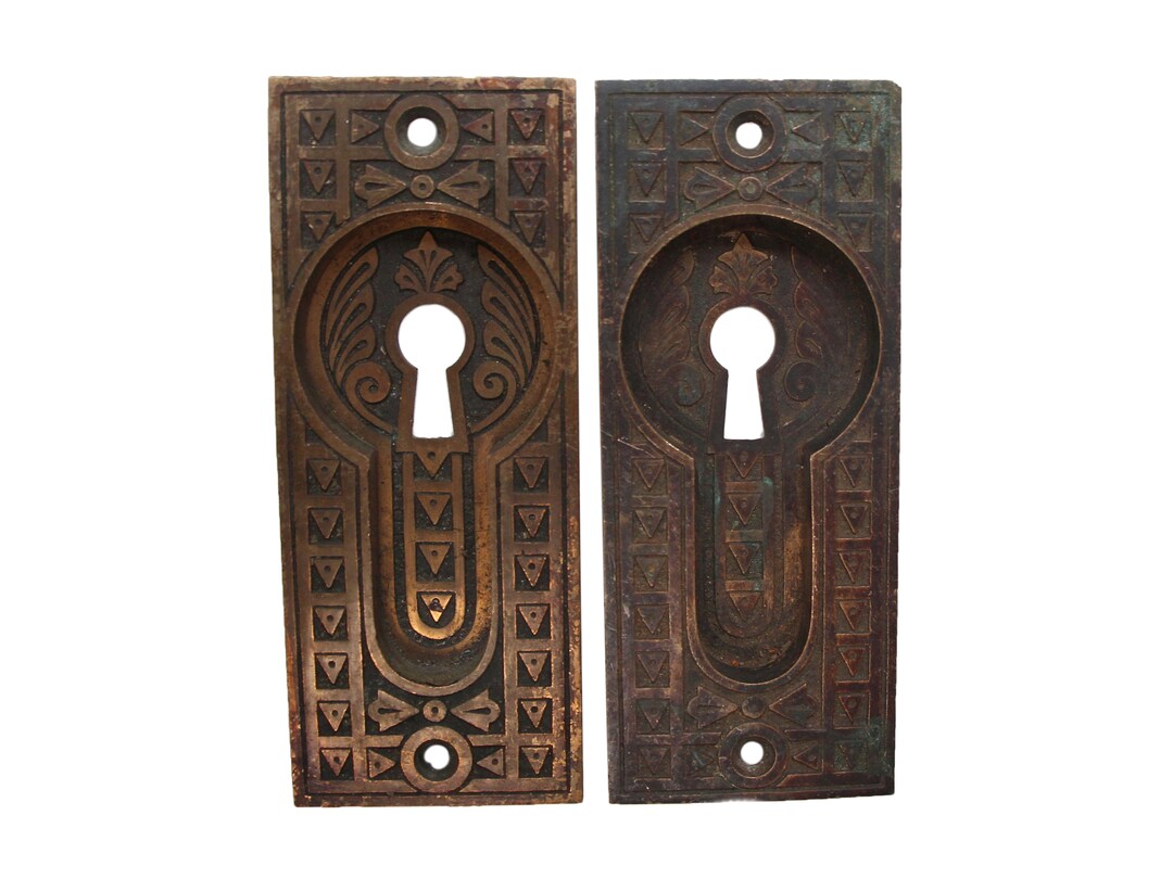 Antique Bronze Aesthetic Recessed Pair of Pocket Door Plates - Etsy