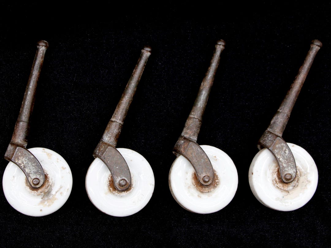 Set of Antique Porcelain 1.875 In. Steel Peg Caster Wheels - Etsy