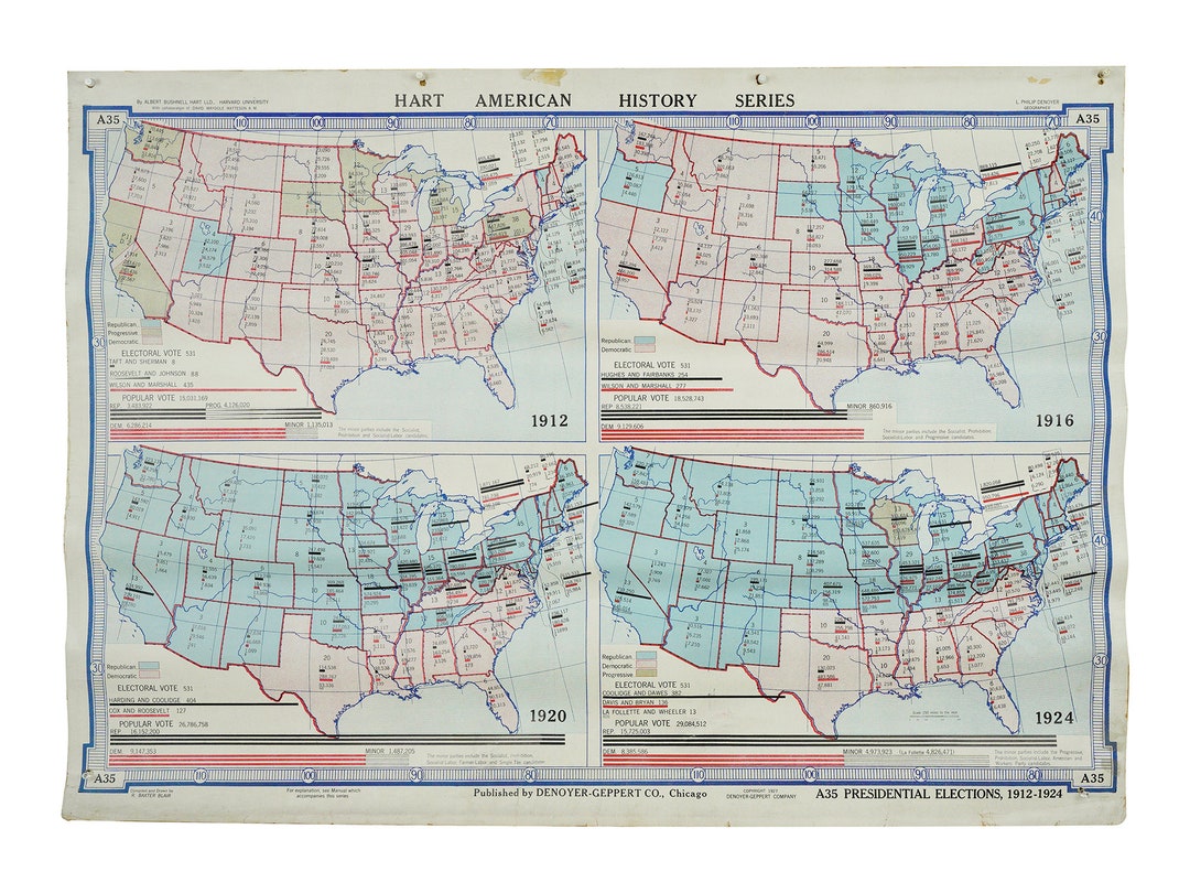 Hart American History Series Presidential Elections 1912-1924 Paper Map ...
