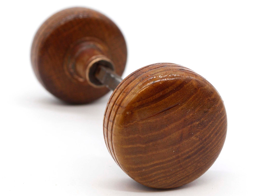 Restored Round Flat Front Wood Door Knobs With Brass Shank - Etsy