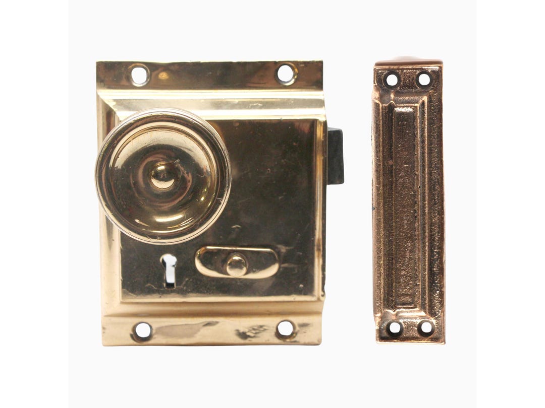 Polished Brass Door Knob & Rim Lock Set - Etsy