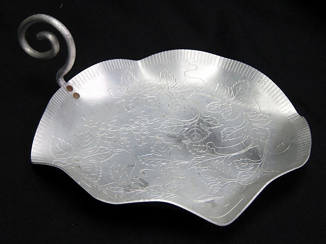 1950s Aluminum Floral Carved Dish With Curled Handle - Etsy