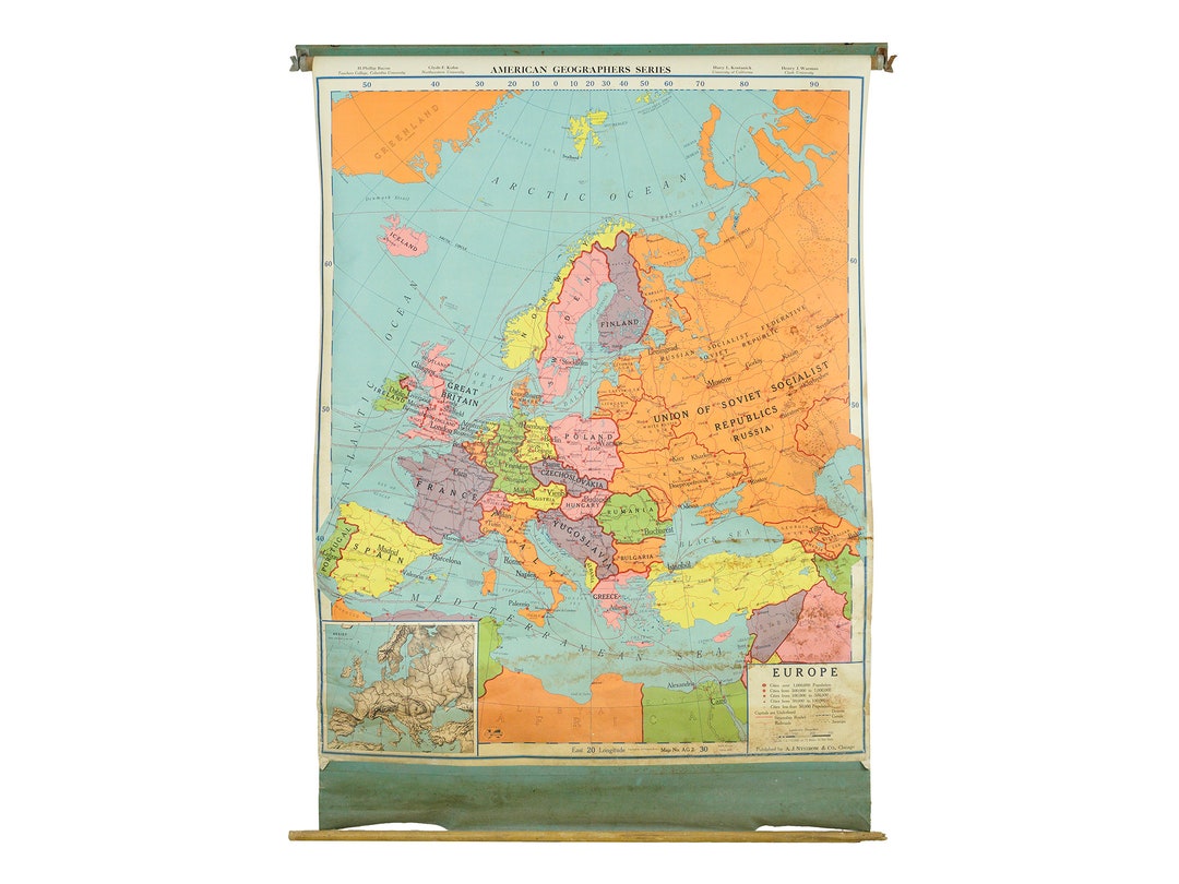 1957 American Geographers Series Map of Europe - Etsy