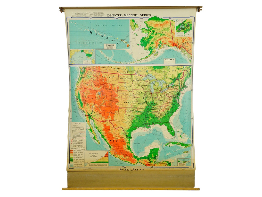 1964 Denoyer Geppert Series Canvas Mid America Roll up Map - Etsy