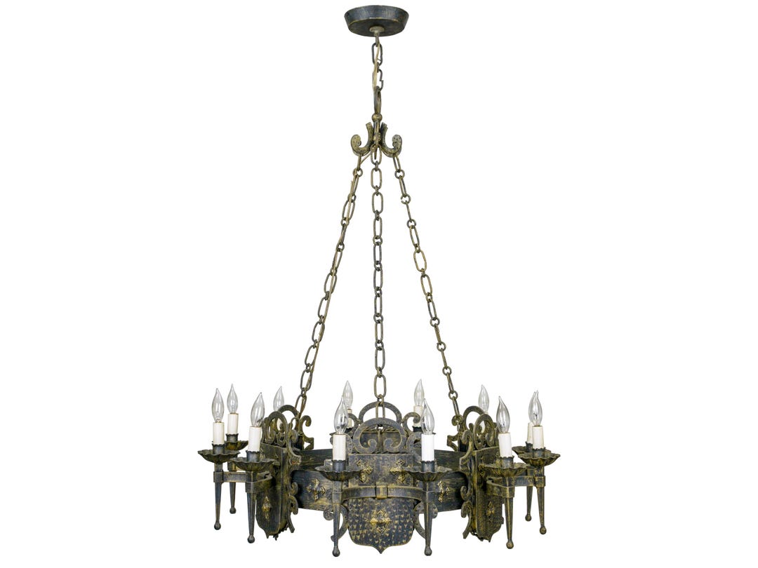 Wrought Iron 12 Arm Hammered Shield Motif Medieval Chandelier - Etsy