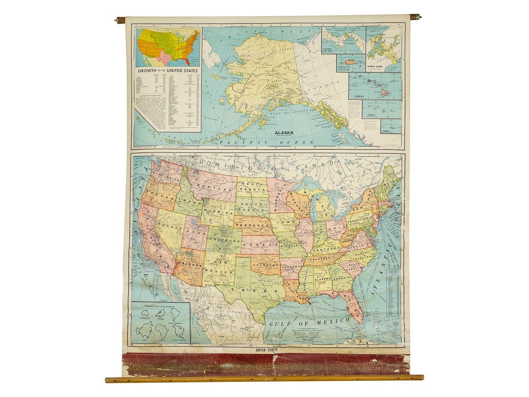 Vintage Roll up Map of the United States Population - Etsy
