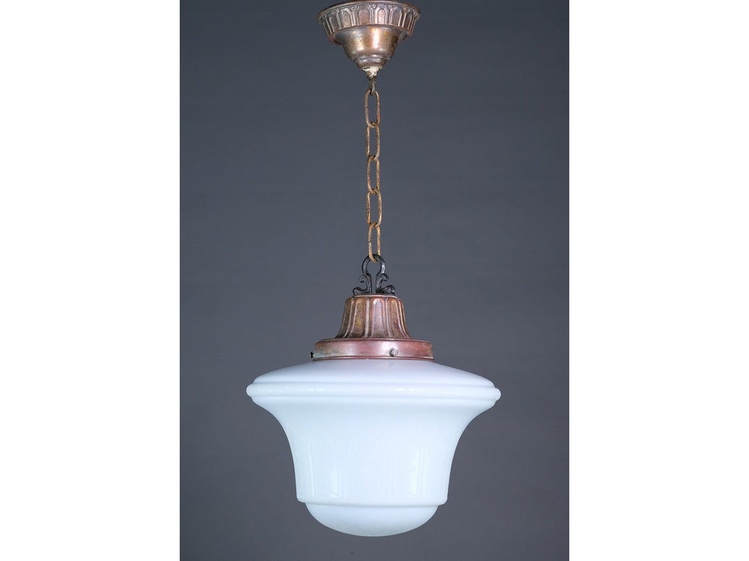 Antique Etched Gothic Milk Glass Pendant Light - Etsy