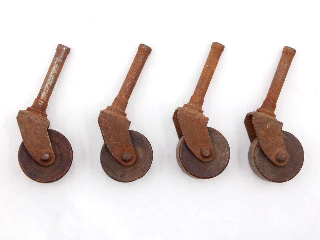 Set of 4 Vintage Wood & Cast Iron Caster Wheels - Etsy