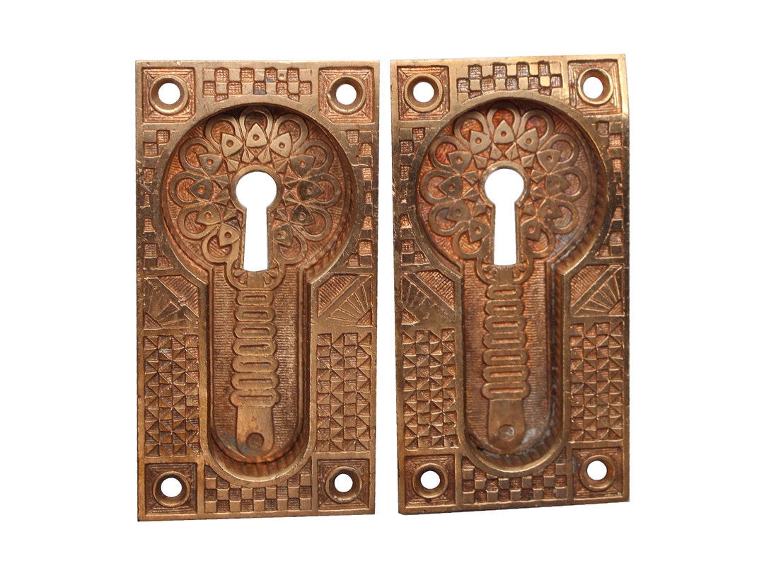 Pair of Aesthetic Bronze Keyhole Pocket Door Plates - Etsy
