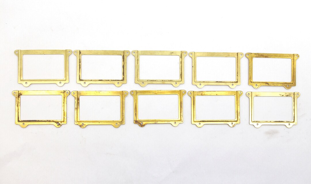 Set of 10 Olde New Vintage Rectangle Polished Brass Drawer Label Slots ...